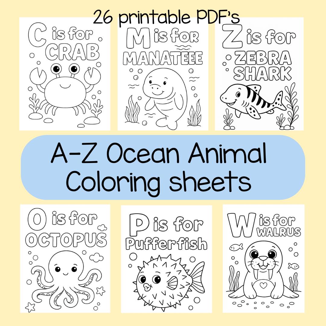 Ocean Animal ABC Coloring Pages | A–Z Sea Creatures Printable for Kids ...