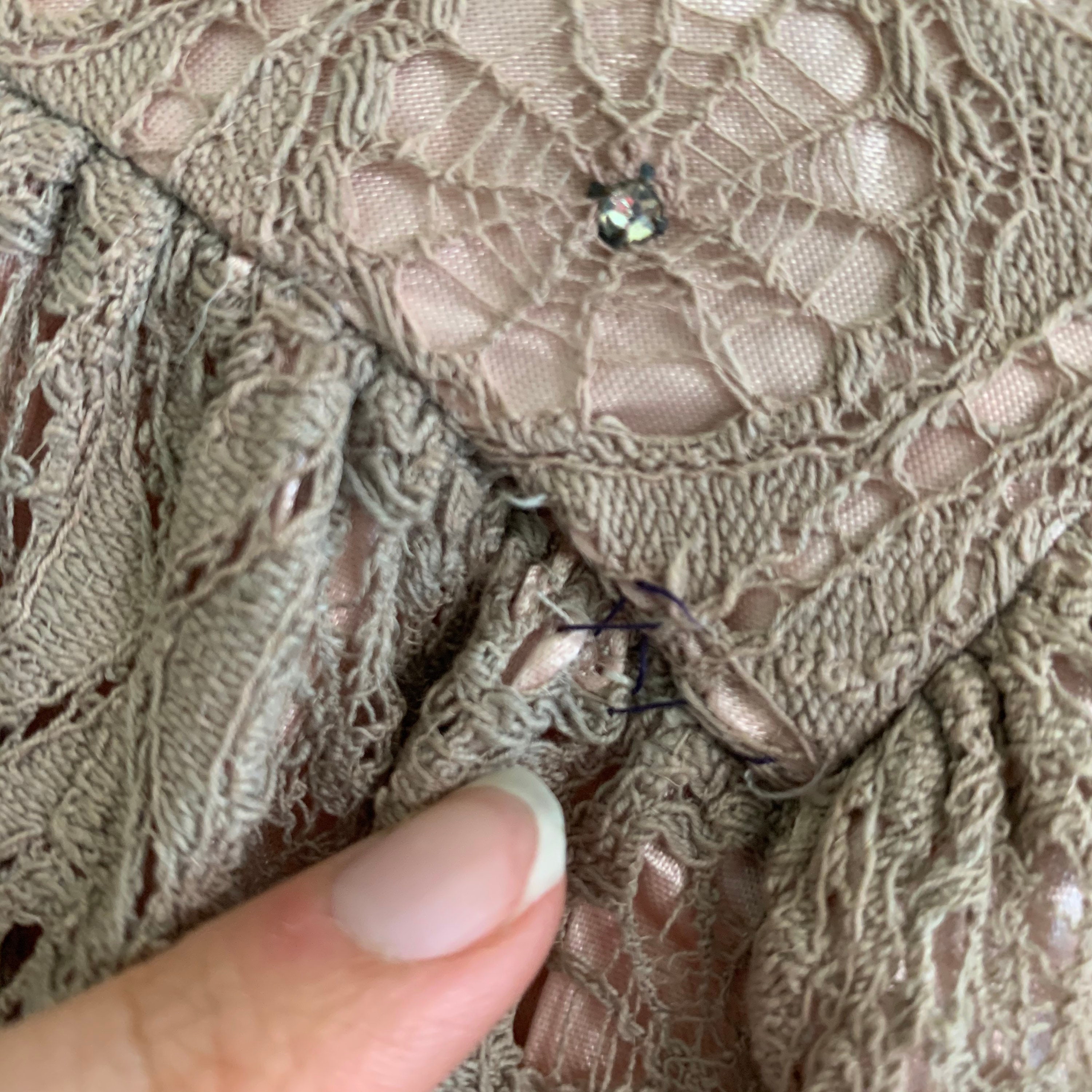 Buy 1950s Spider Web Lace Party Prom Dress Rhinestone Pink Tan Overlay ...