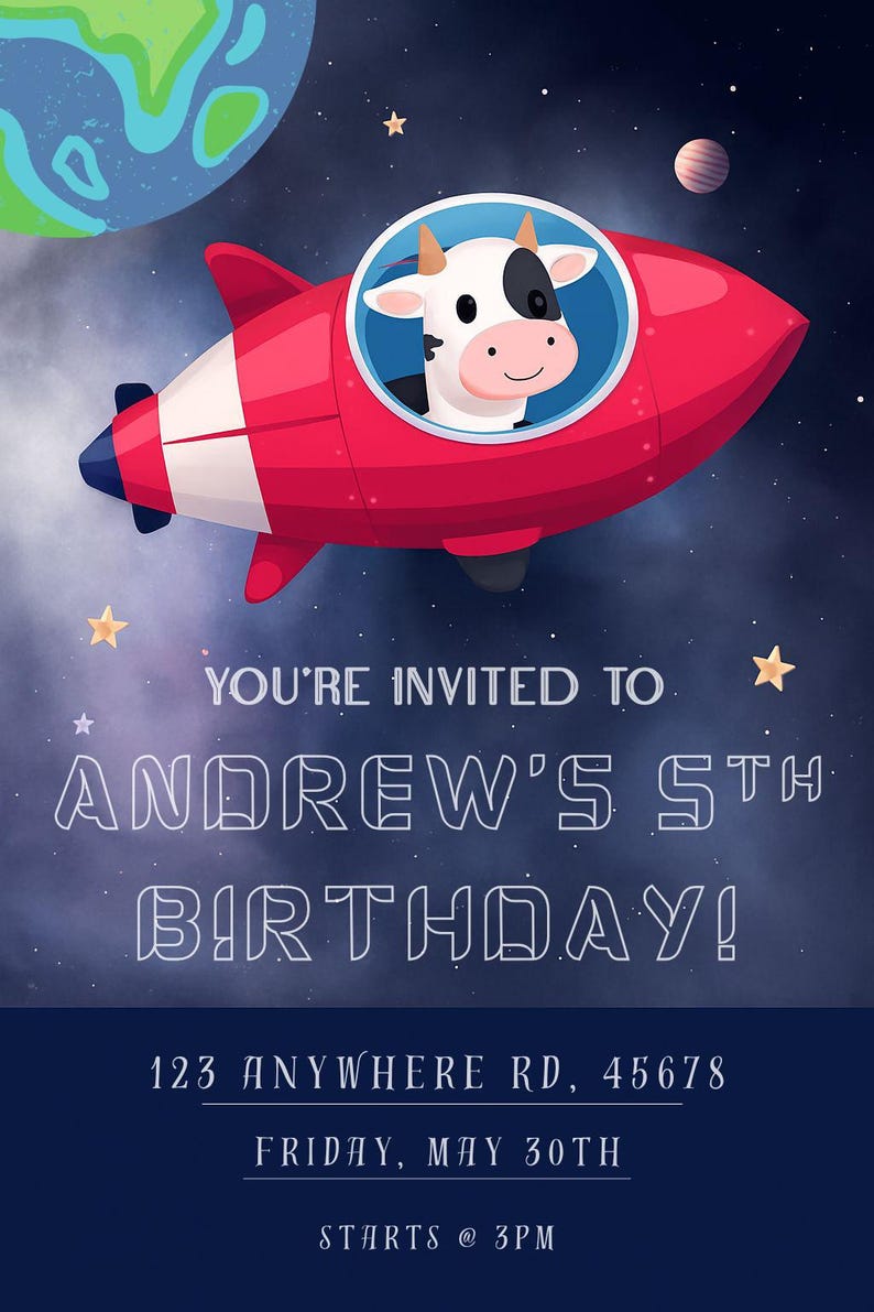 Space-themed Birthday Invitation Template | Editable Digital Invite ...