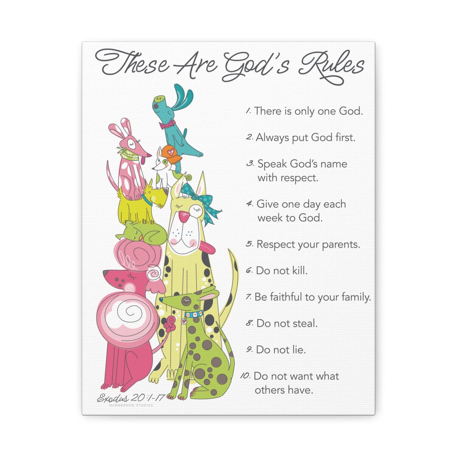 10 Commandments Canvas Whimsical Christian Artwork for Kids | Pile of ...