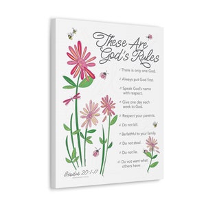 10 Commandments Canvas Whimsical Artwork for Kids | Pink Flowers ...