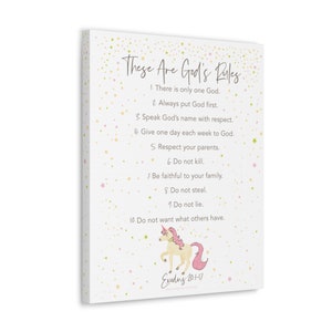 10 Commandments Canvas Artwork for Kids or Nursery | Unicorn With Stars ...