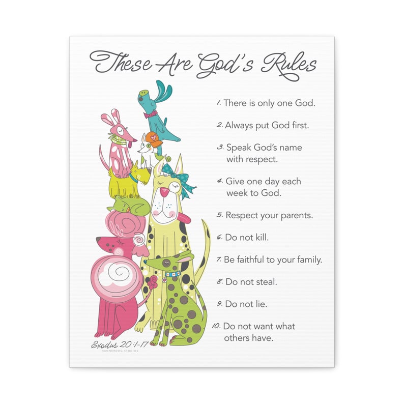 10 Commandments Canvas Whimsical Christian Artwork for Kids | Pile of ...
