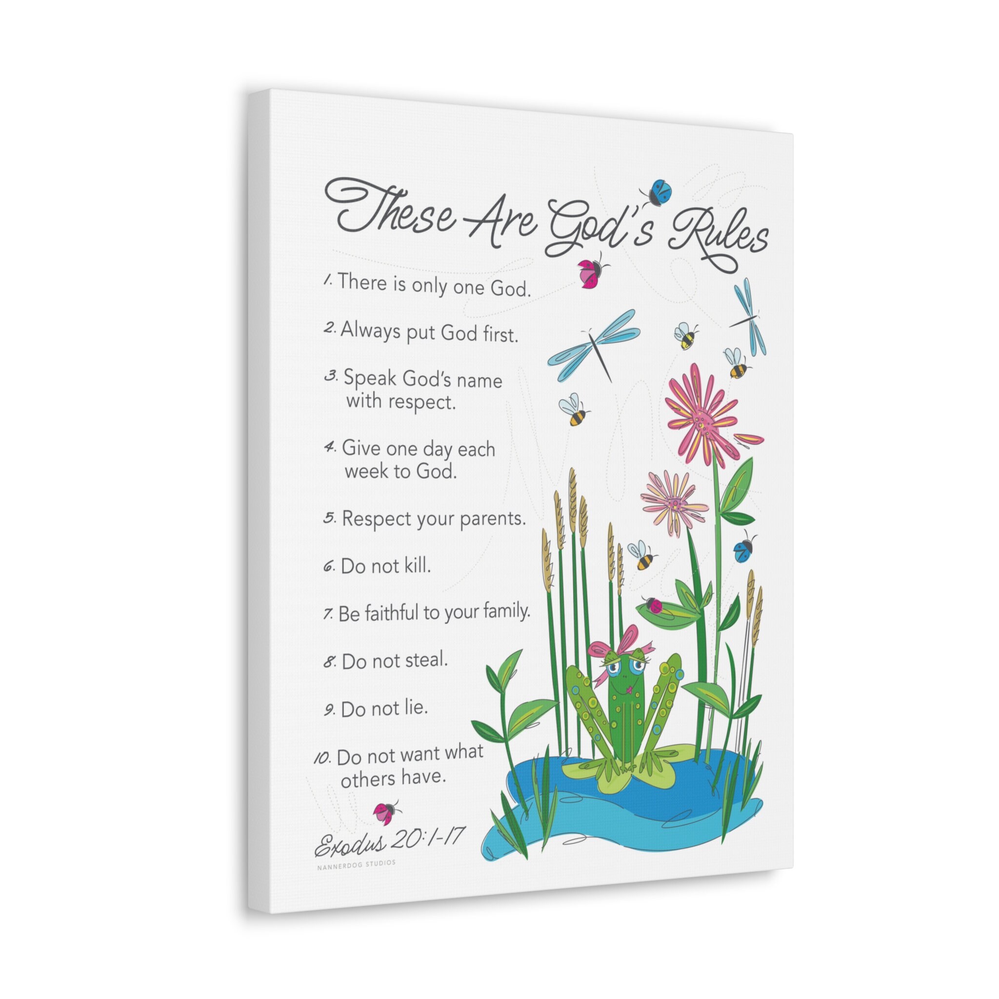 10 Commandments Canvas Whimsical Artwork for Kids Girl Frog, Lilly Pad ...
