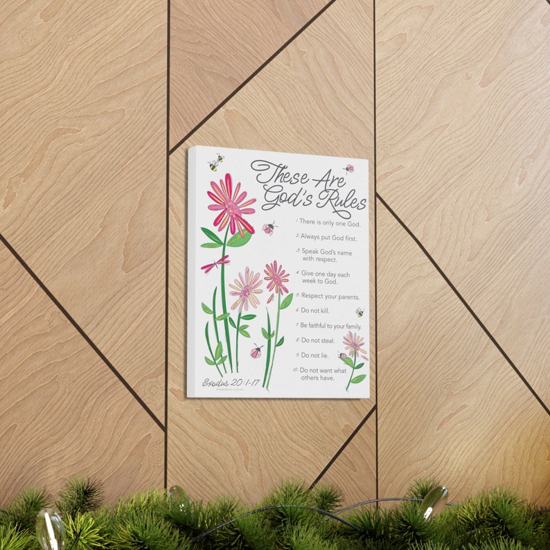 10 Commandments Canvas Whimsical Artwork for Kids Pink Flowers, Garden ...