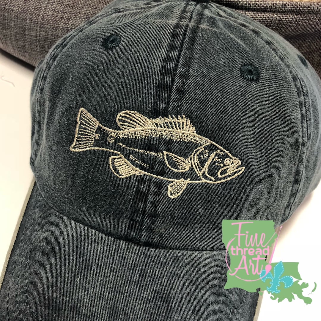 ADULT Bass Fish Monogram Baseball Cap Hat LEATHER Strap Fishing Lure ...