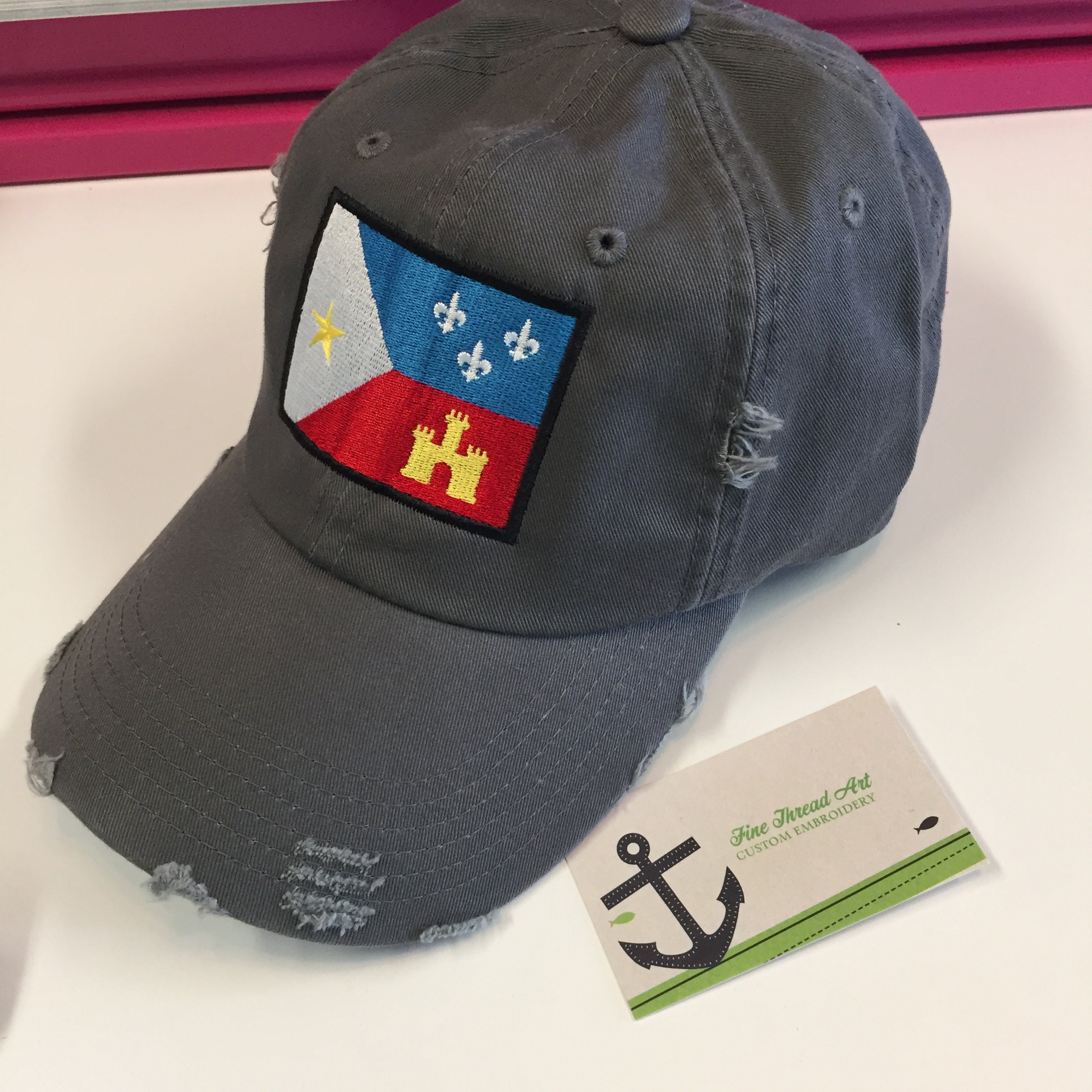 Ready to Ship Adult Acadian Flag Baseball Hat Cap Distressed Charcoal ...