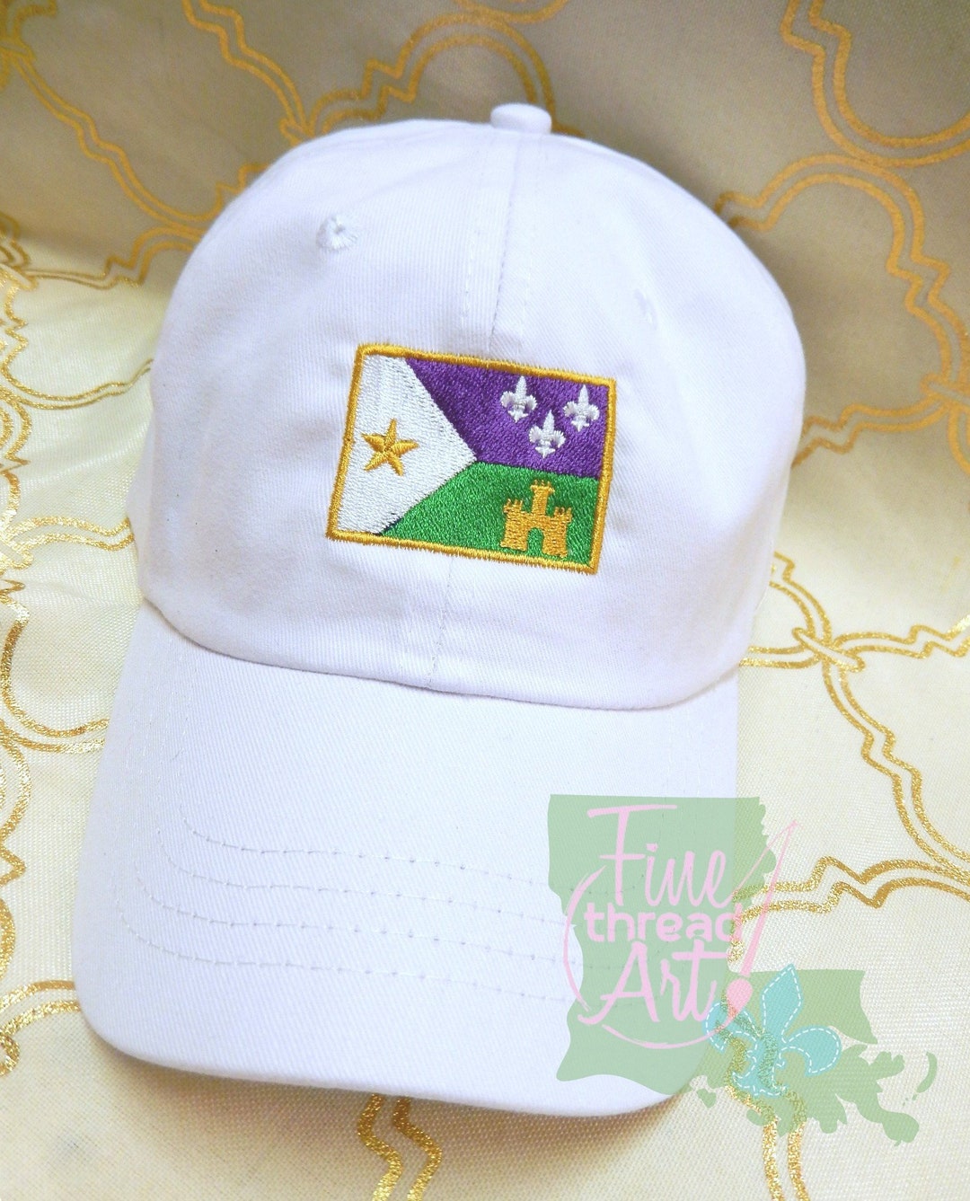 Adult or Kids Mardi Gras Acadian Flag Baseball Cap Hat LEATHER Strap ...