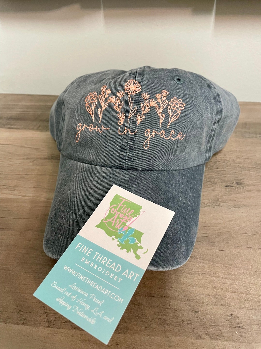 Ladies Floral Grow in Grace Vintage Look Baseball Cap Hat LEATHER Strap ...