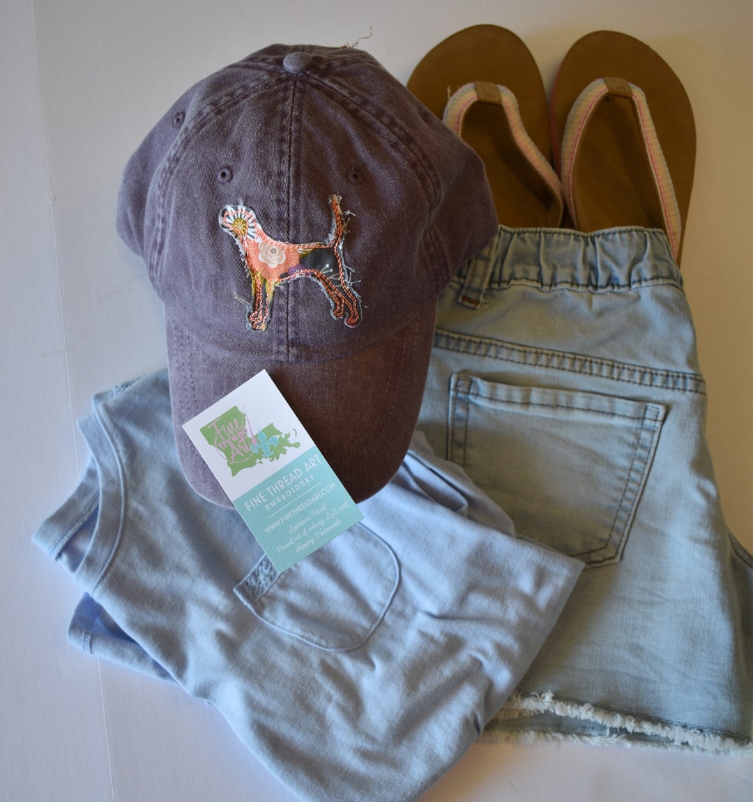 Plum Purple Dog Applique Hat Coral Floral Pointer Hunting Dog Water Dog ...