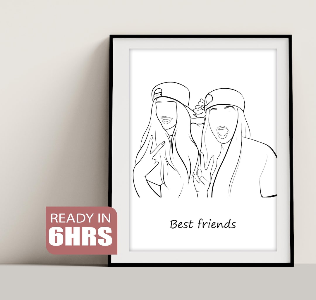 Custom Line Art Portrait, Minimalist Best Friend Drawing, Personalized ...