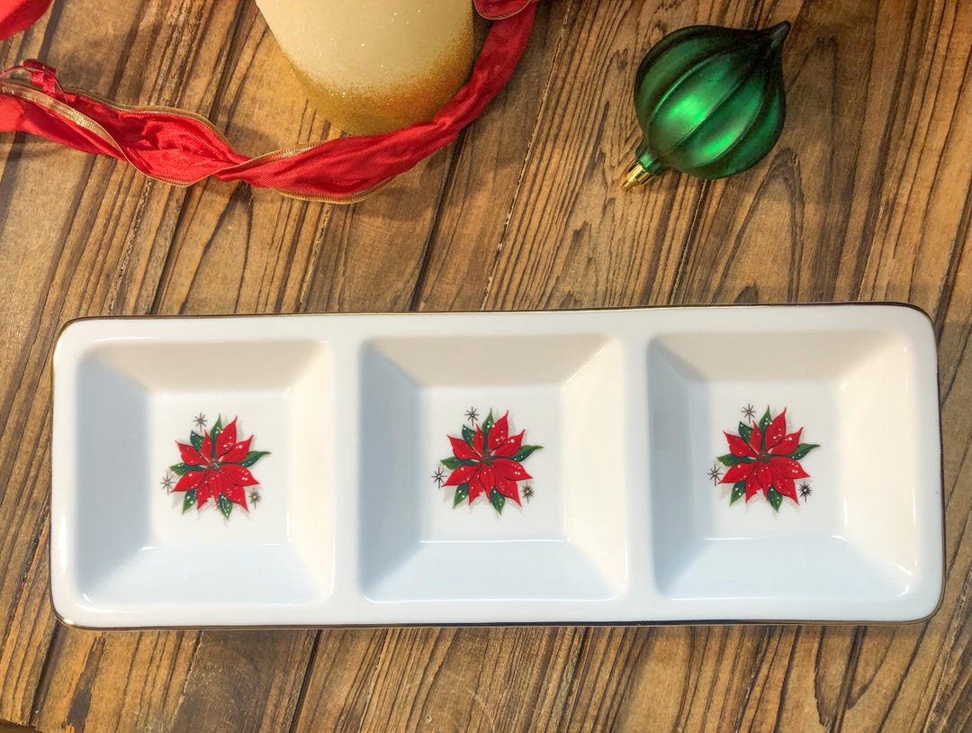 Vintage Holiday Poinsettia Three Section Tray by Home - Etsy