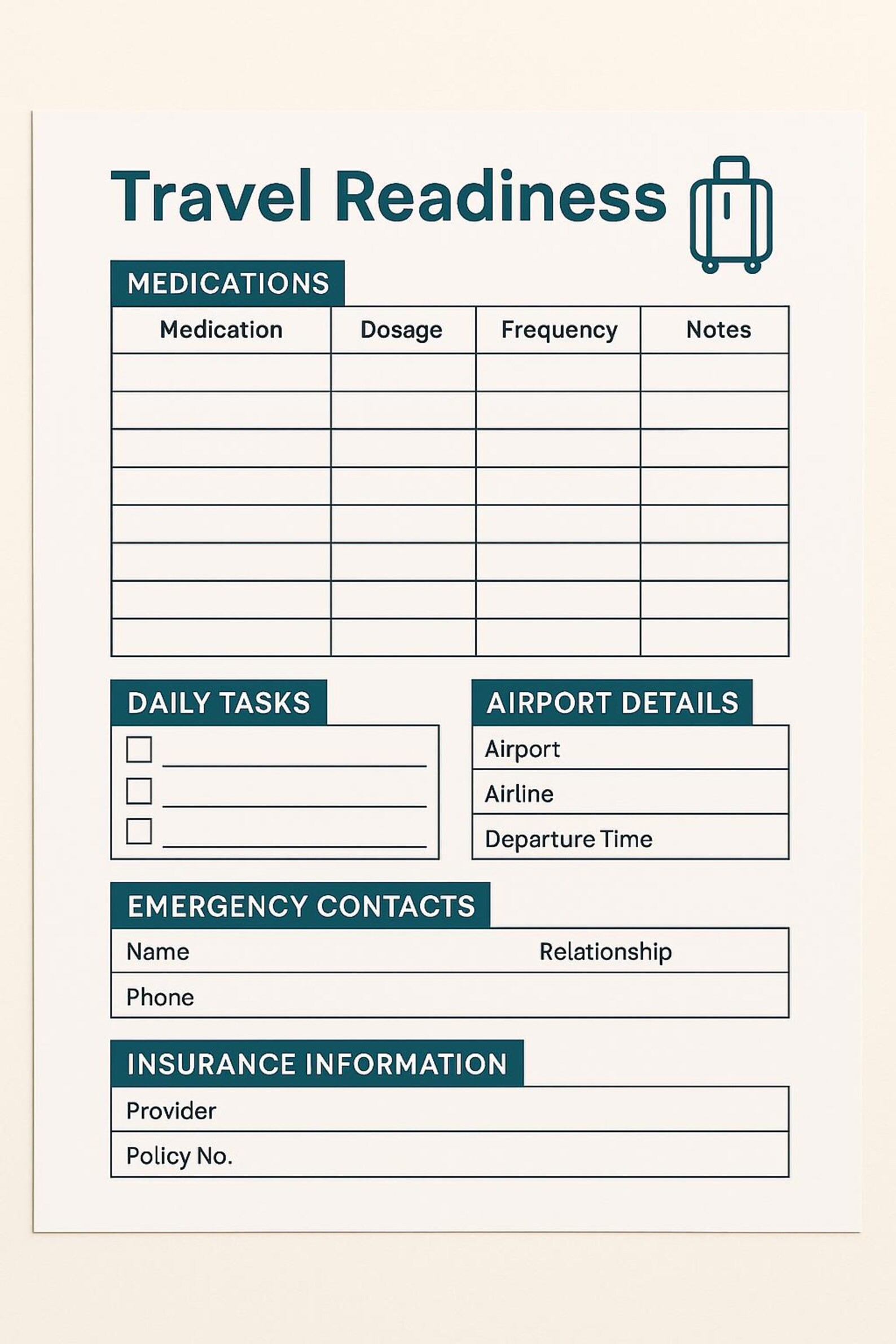 Senior Travel Readiness Kit | Printable Travel Planner for Elderly ...