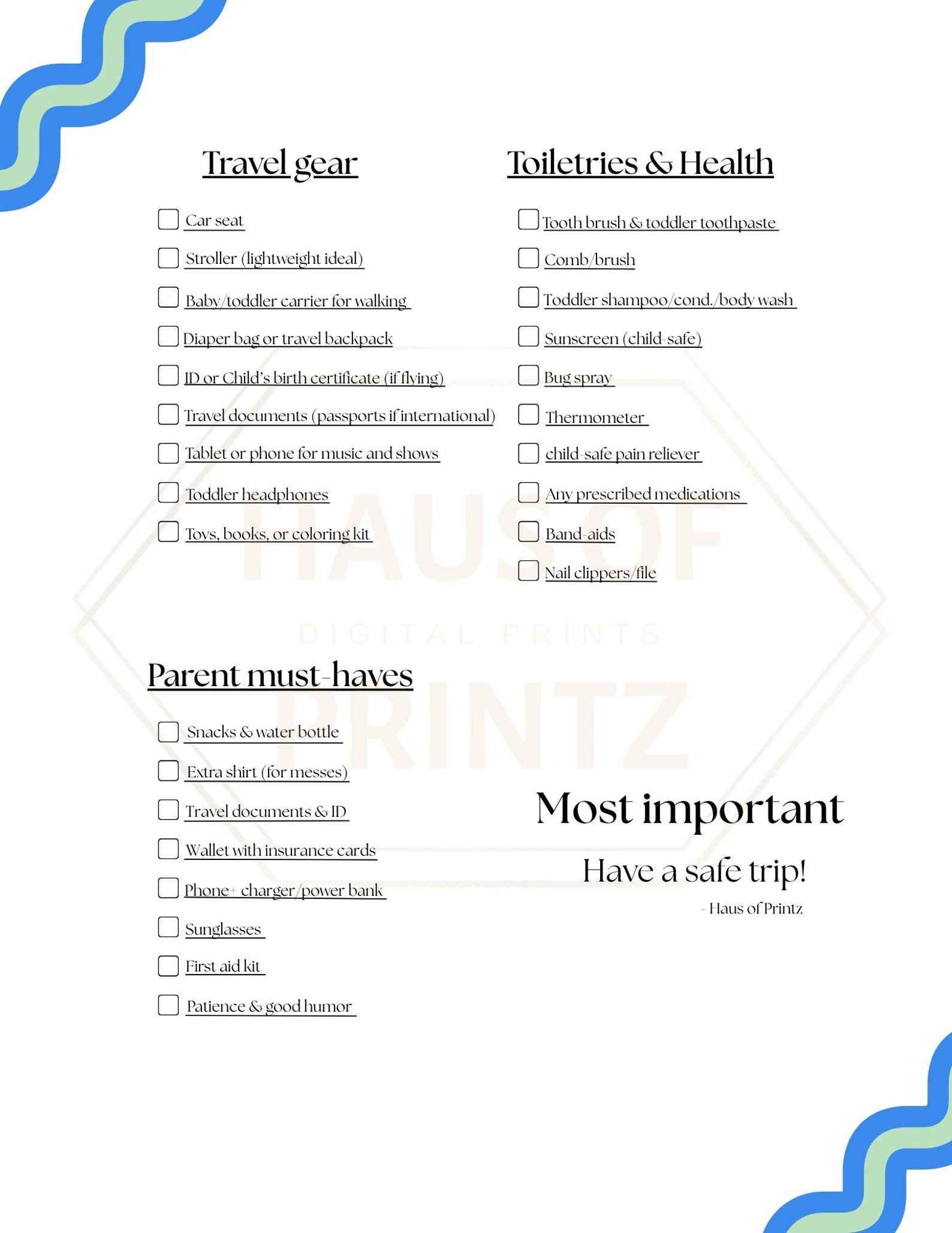 Vacation Checklist for Toddlers - Etsy