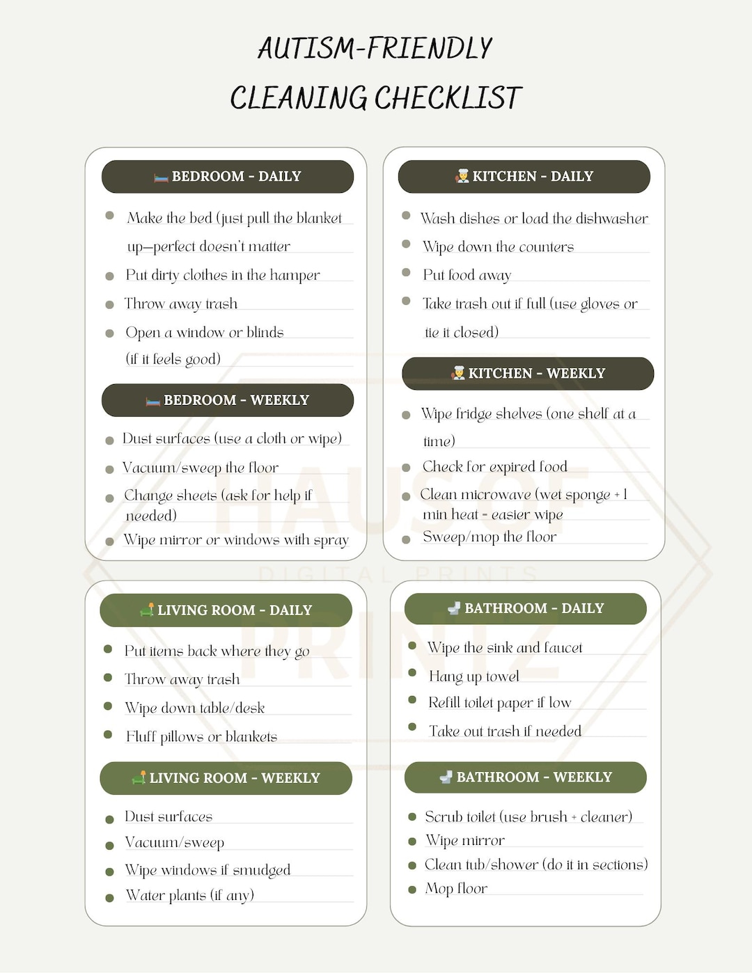 Autism-friendly Cleaning Checklist - Etsy