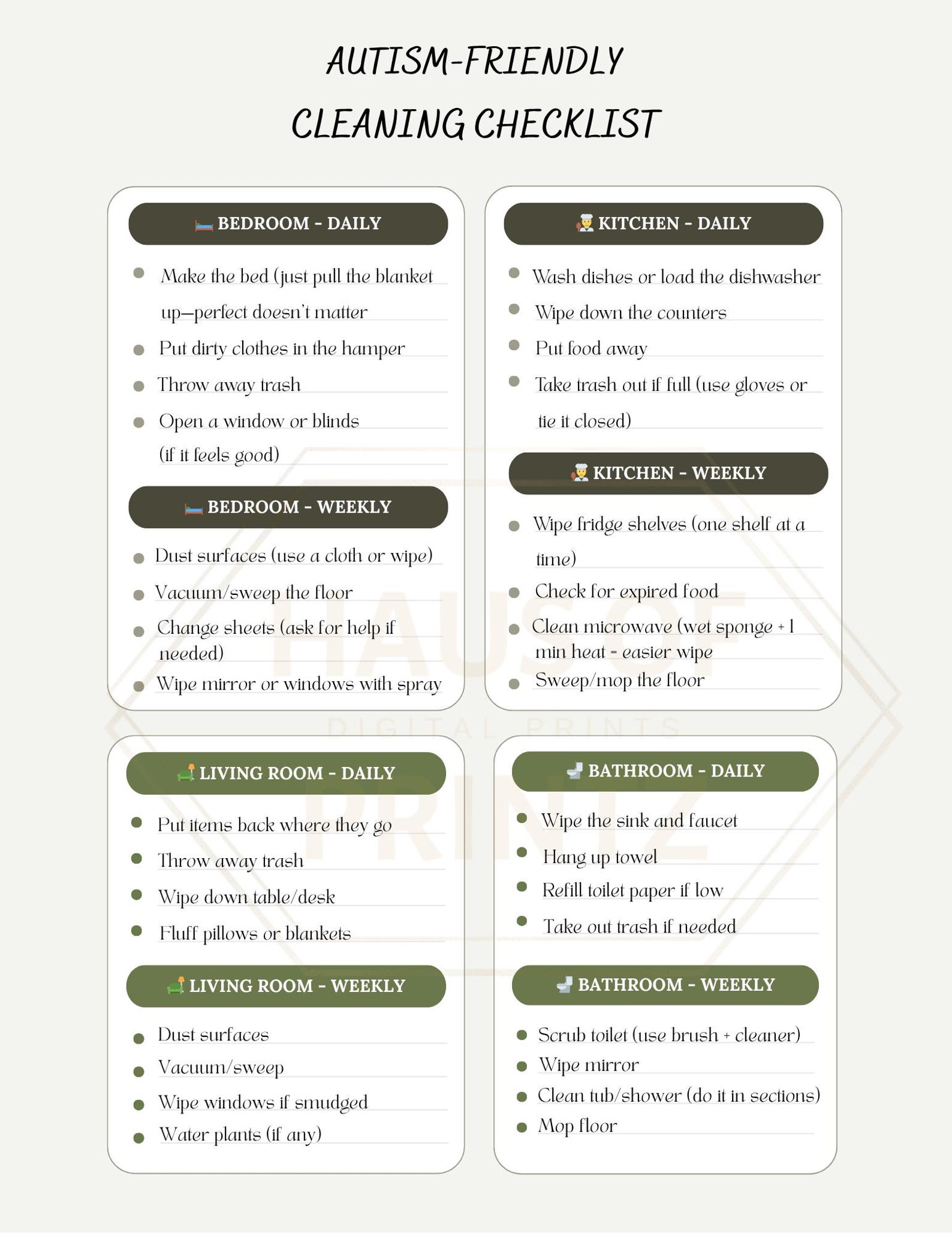 Autism-friendly Cleaning Checklist - Etsy