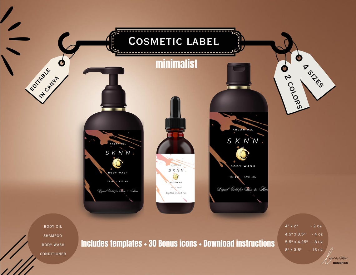 Editable Cosmetic Bottle Label-template | Minimalist Beauty Product ...