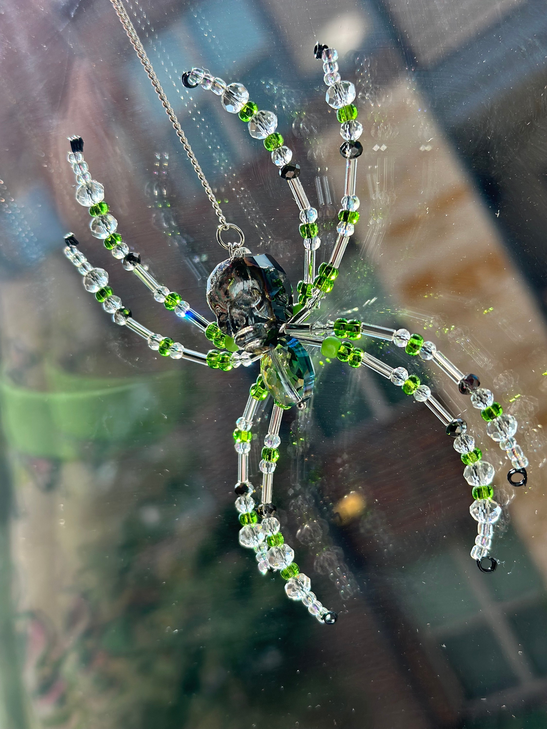 Glass Beaded Spider Sun-catcher Green Skull - Etsy
