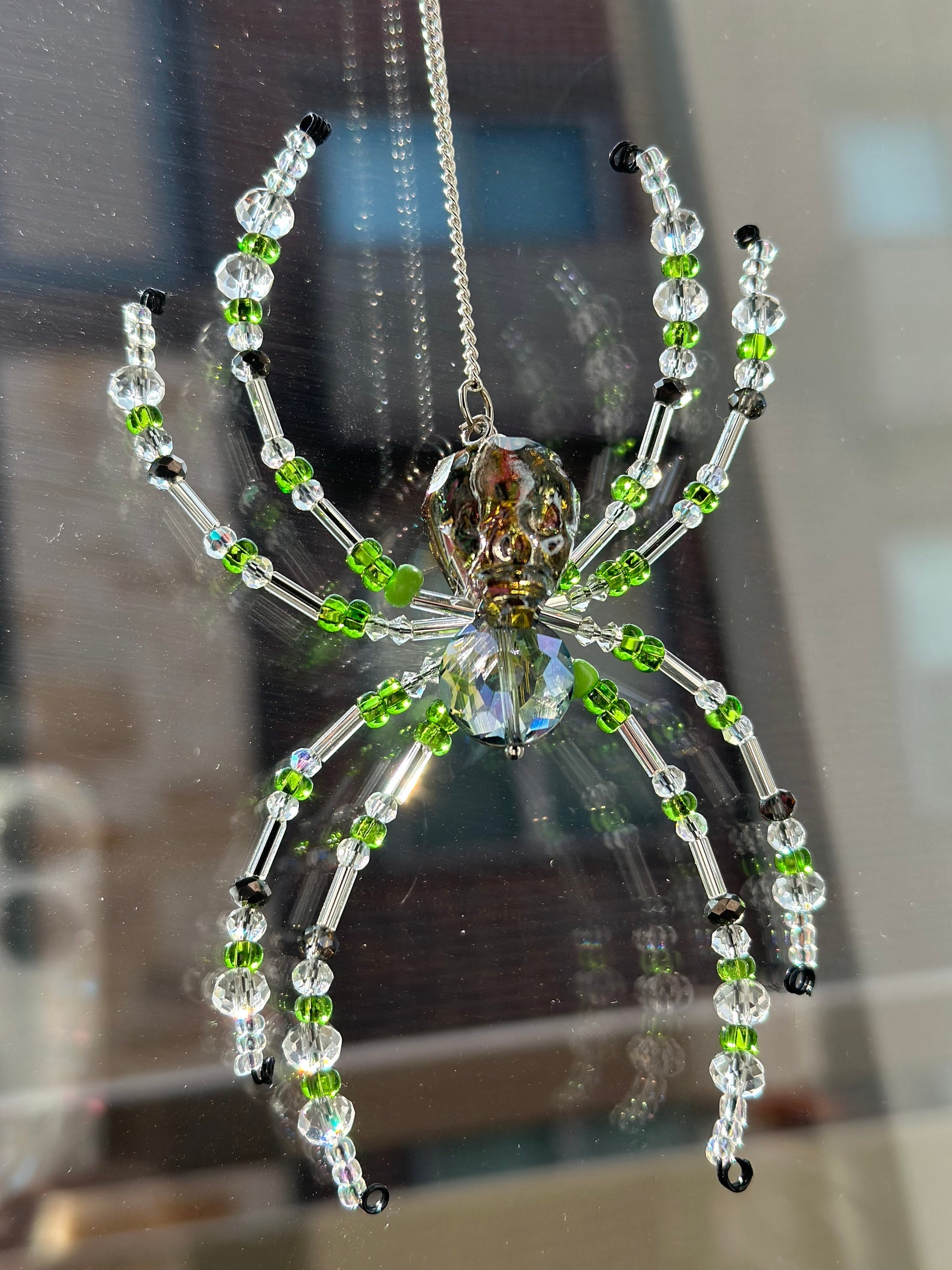 Glass Beaded Spider Sun-catcher Green Skull - Etsy