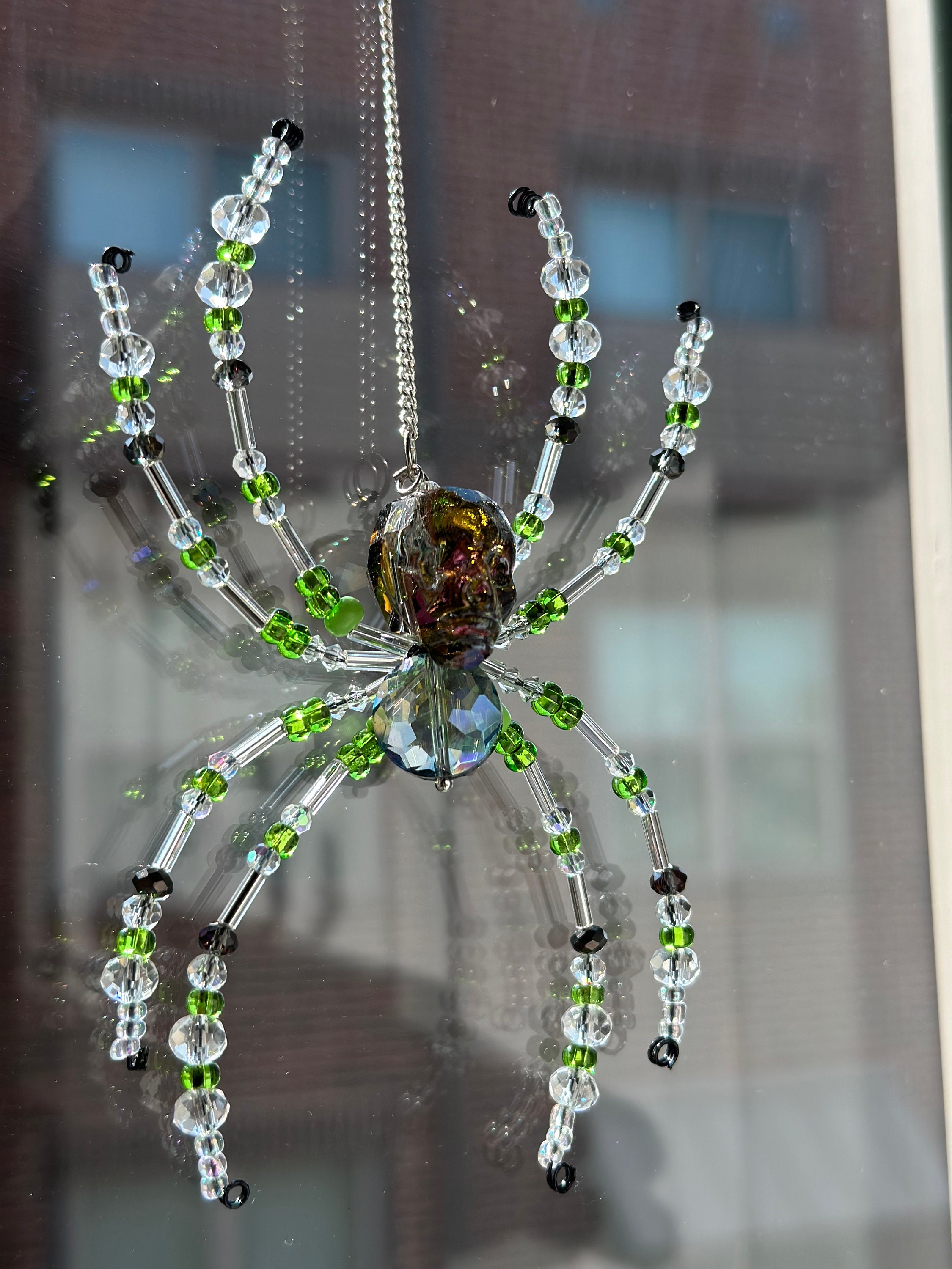 Glass Beaded Spider Sun-catcher Green Skull - Etsy