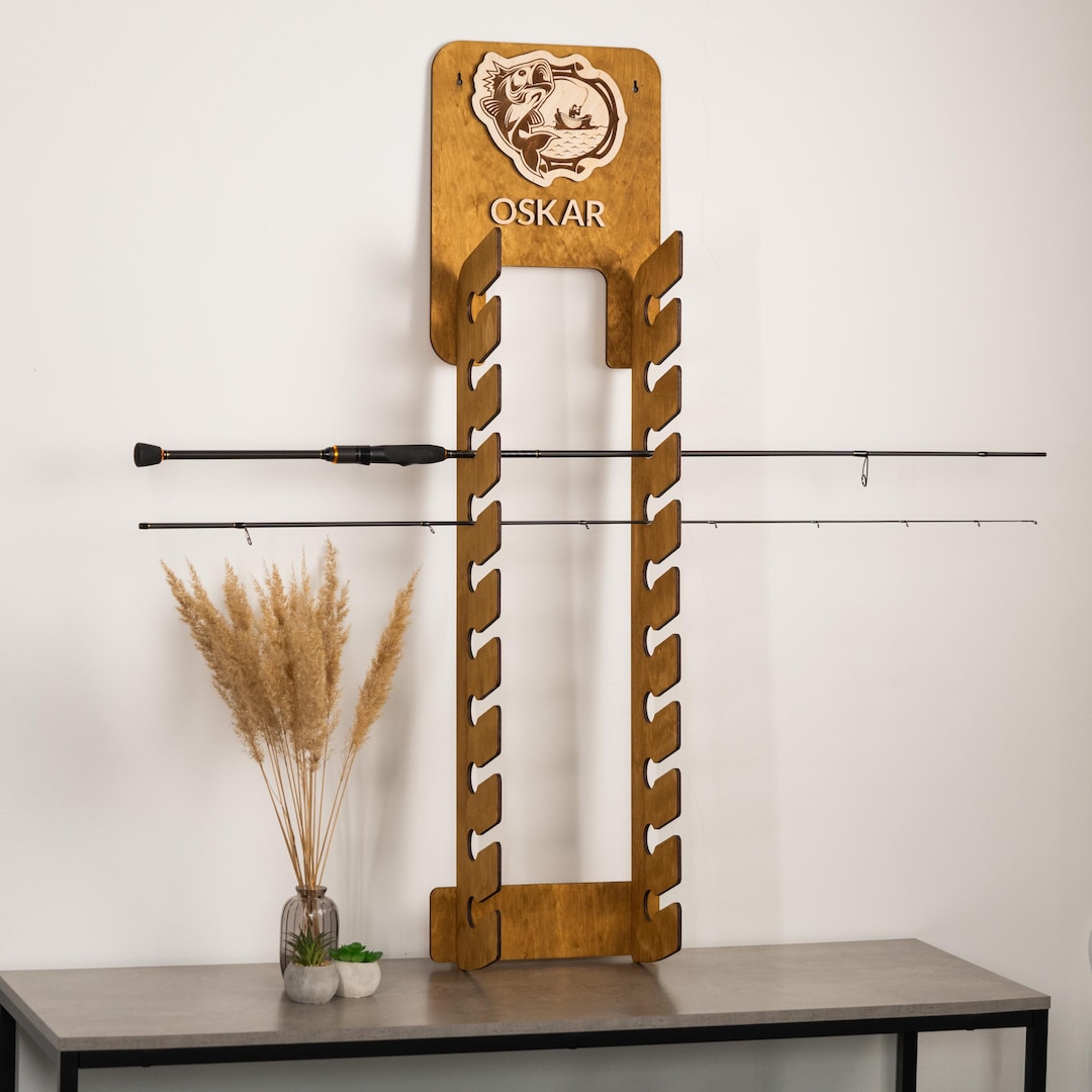 Custom Fishing Rod Holder With Engraving, Fishing Rod Rack, Fishing ...