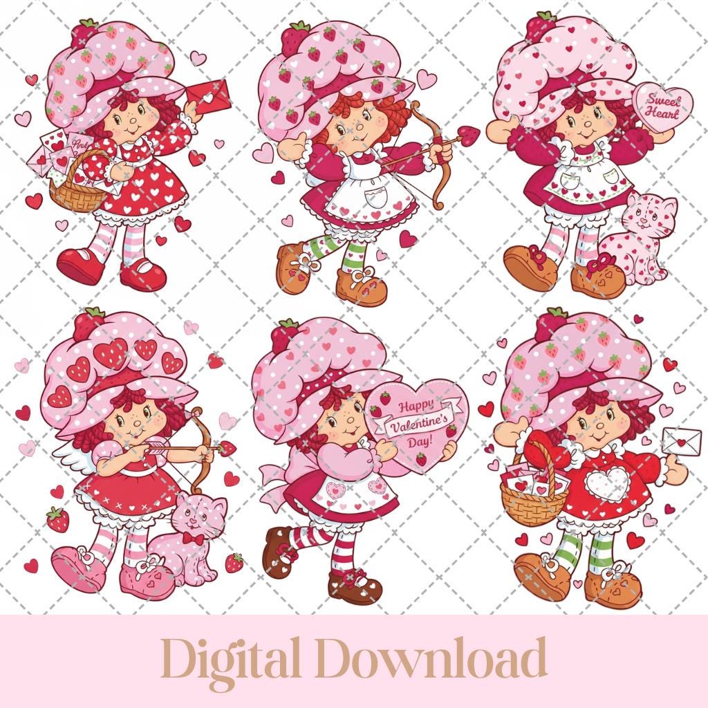 Strawberry Shortcake PNG Bundle Set | Valentines Day Strawberry Clipart ...