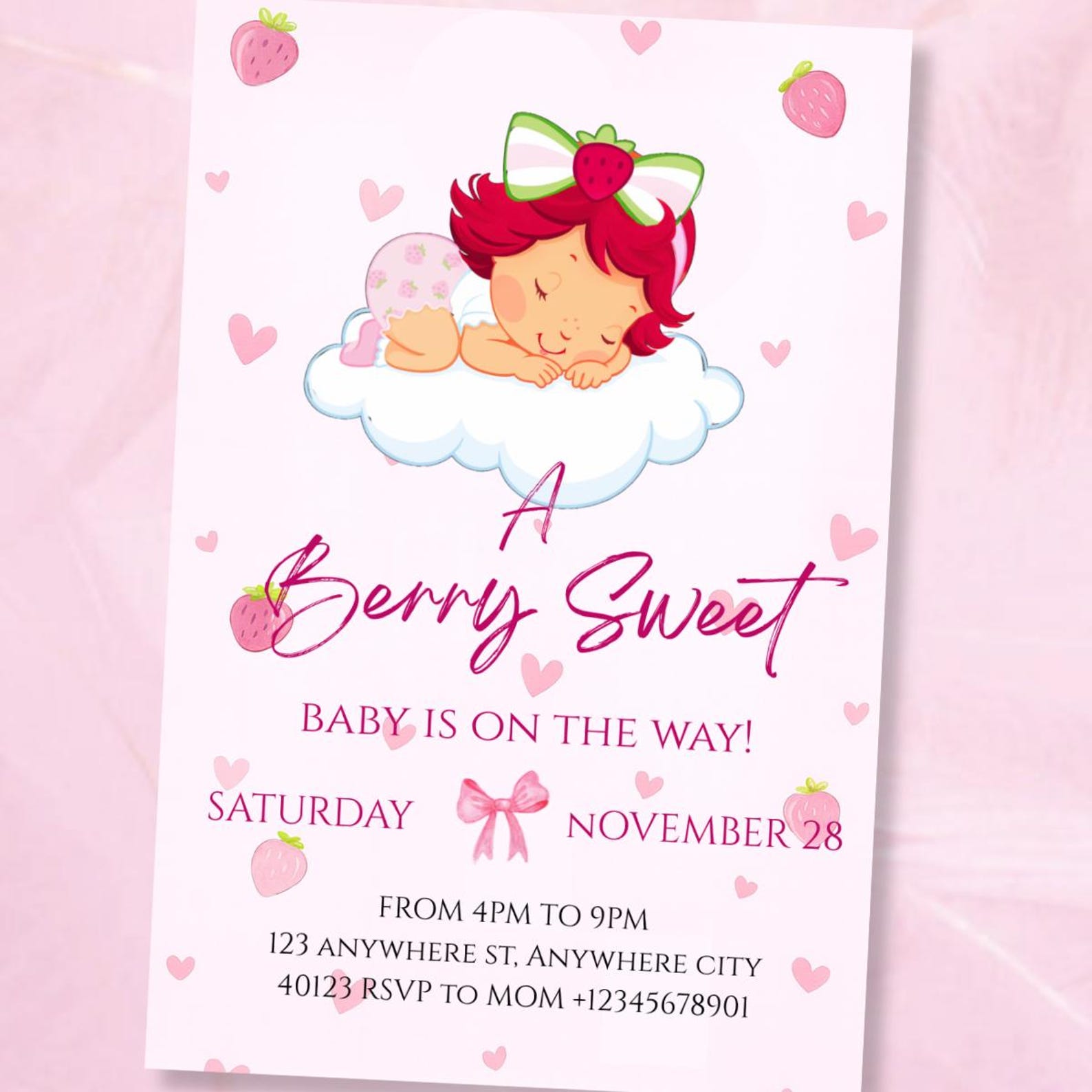Strawberry Shortcake Berry Sweet Baby Digital Invitation | Editable ...