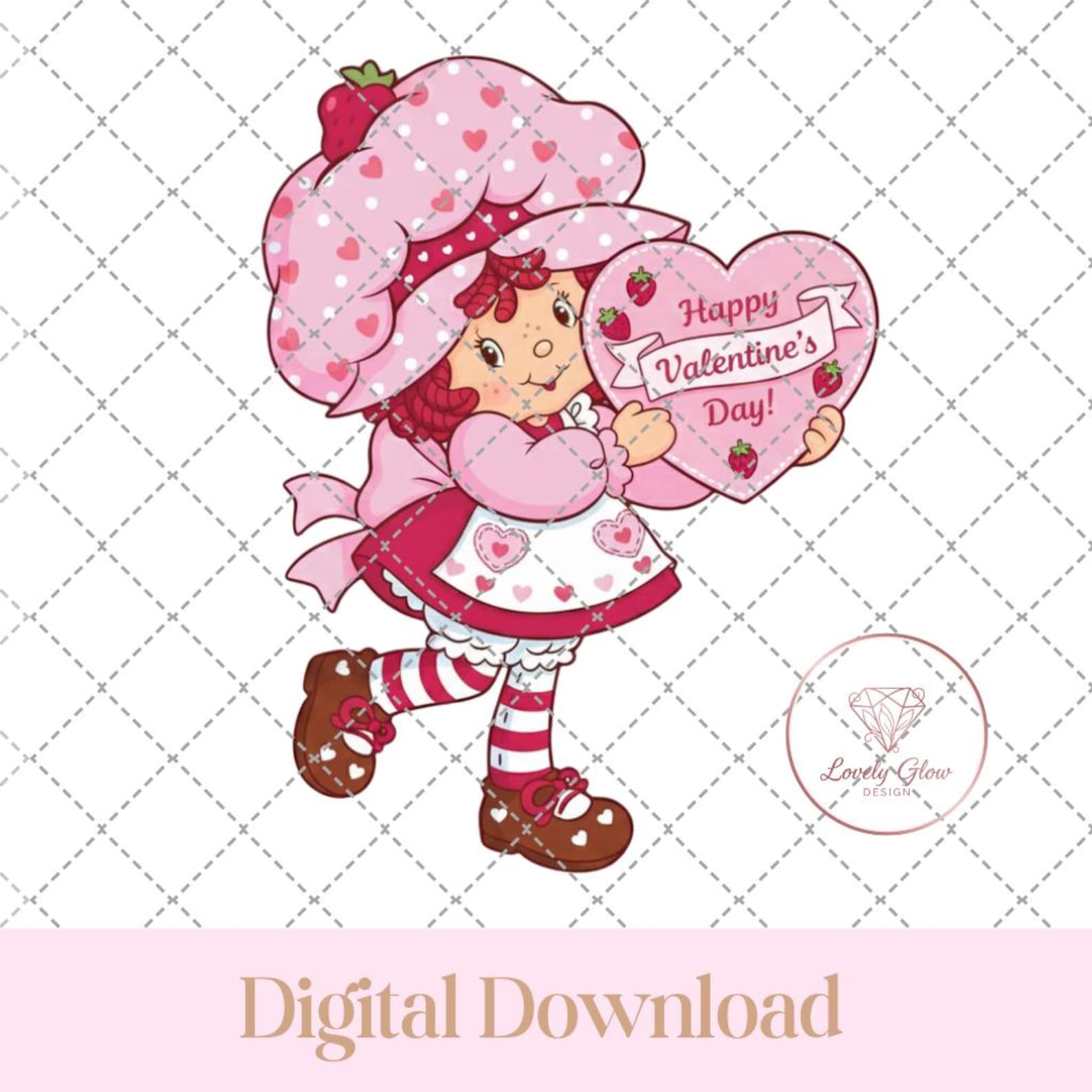 Strawberry Shortcake Valentines Day PNG, Girly Cartoon Clipart (digital ...