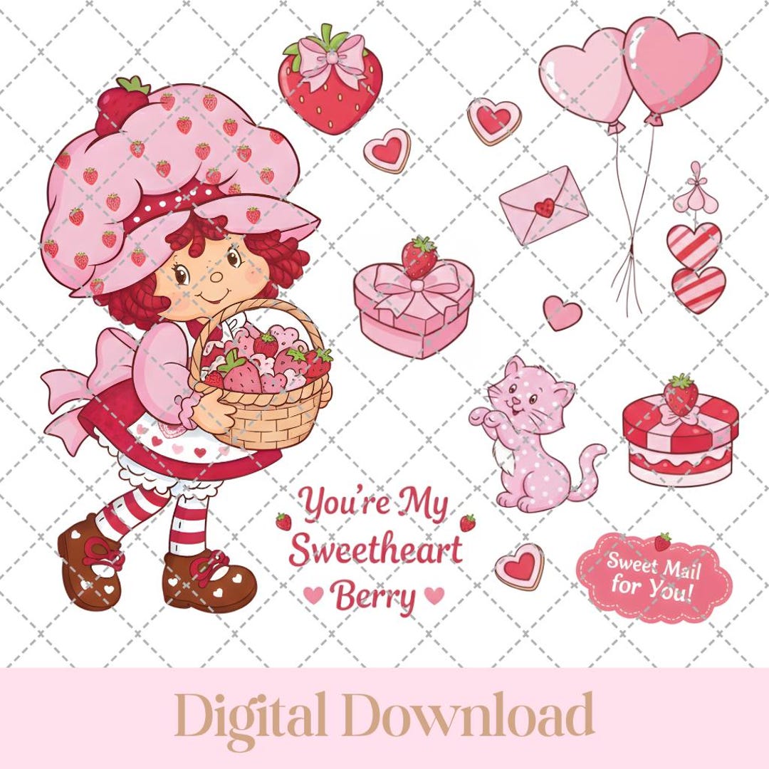 Strawberry Shortcake PNG Bundle Set | Valentines Day Strawberry Clipart ...
