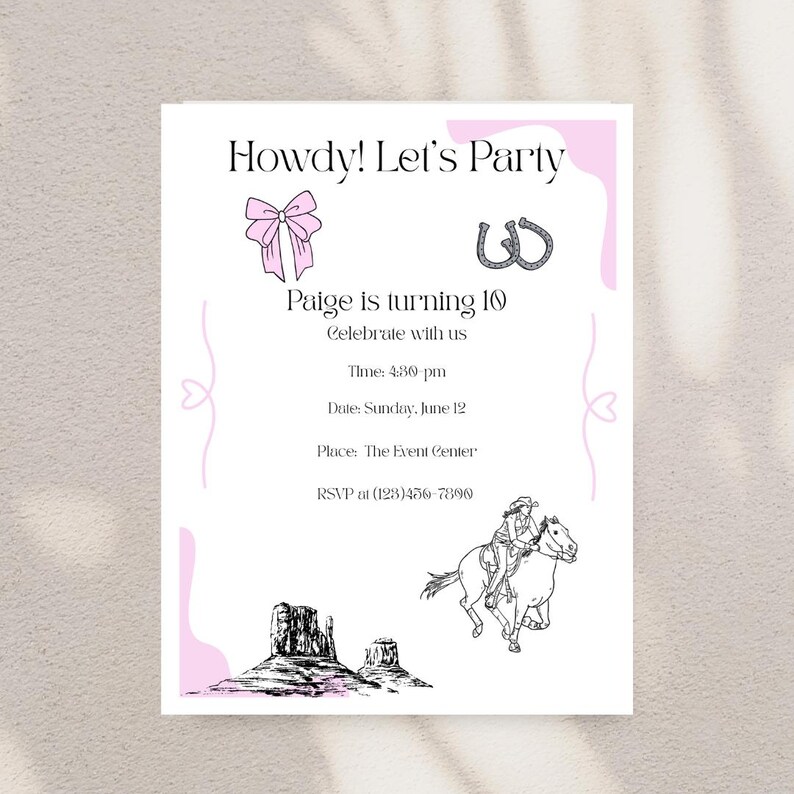 Editable Cowgirl Birthday Invitation - Howdy Let's Party Western Invite ...