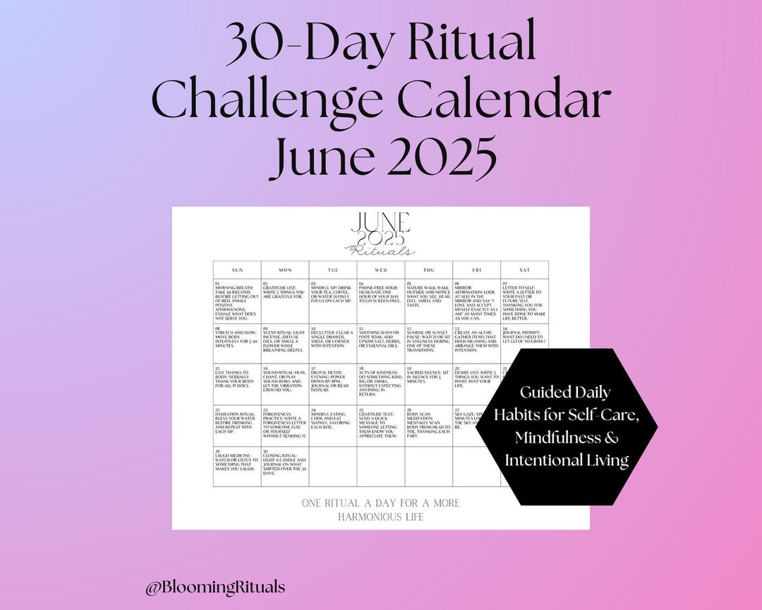 30-day Self-care Ritual Calendar: Daily Motivation, Mindful Habits (PDF ...