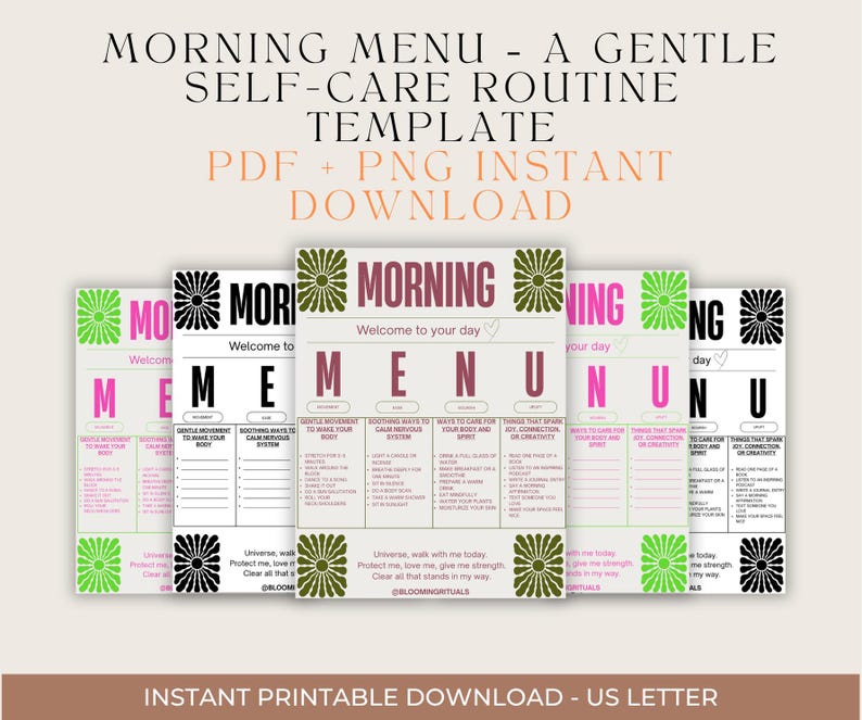 Gentle Morning Routine Printable: Self-care Checklist (PDF & PNG ...