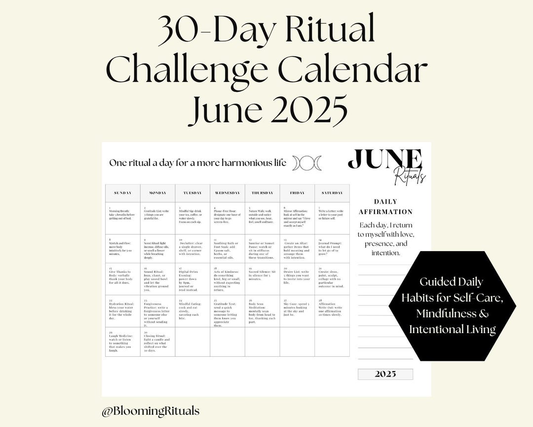 30-day Ritual Calendar Printable for June 2025 | Blank & Guided ...