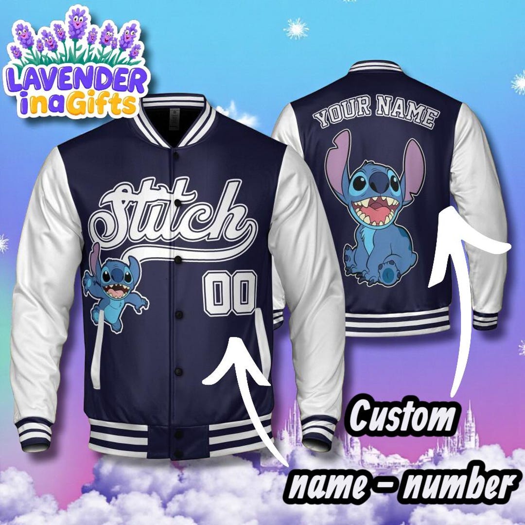 Custom Stitch Baseball Jacket – Personalized Name and Number Disney ...
