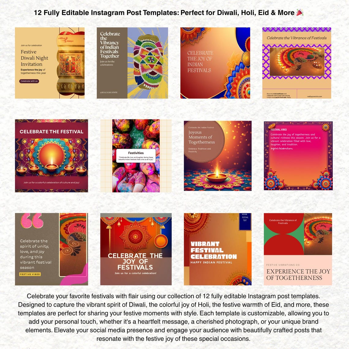 Indian Festival Canva Template Bundle: Social Media Designs (48 ...