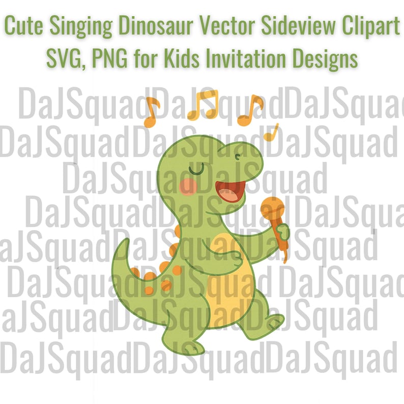 Cute Singing Dinosaur Vector Clipart - SVG, PNG for Kids Invitation ...