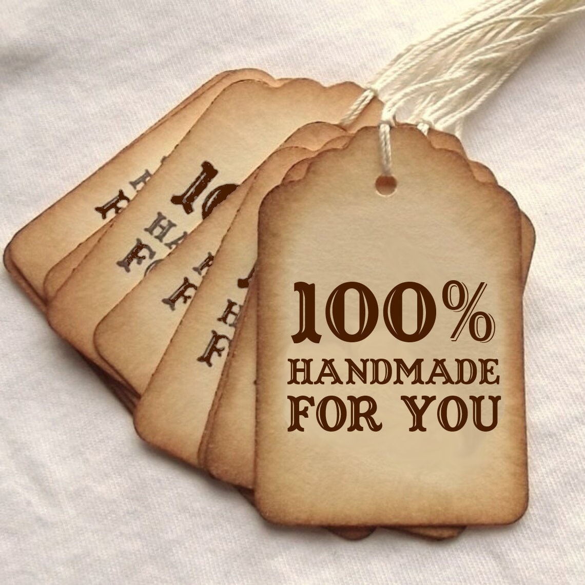 100% Handmade for You Tags - Vintage Inspired, Brown, Cream, Hand Aged ...