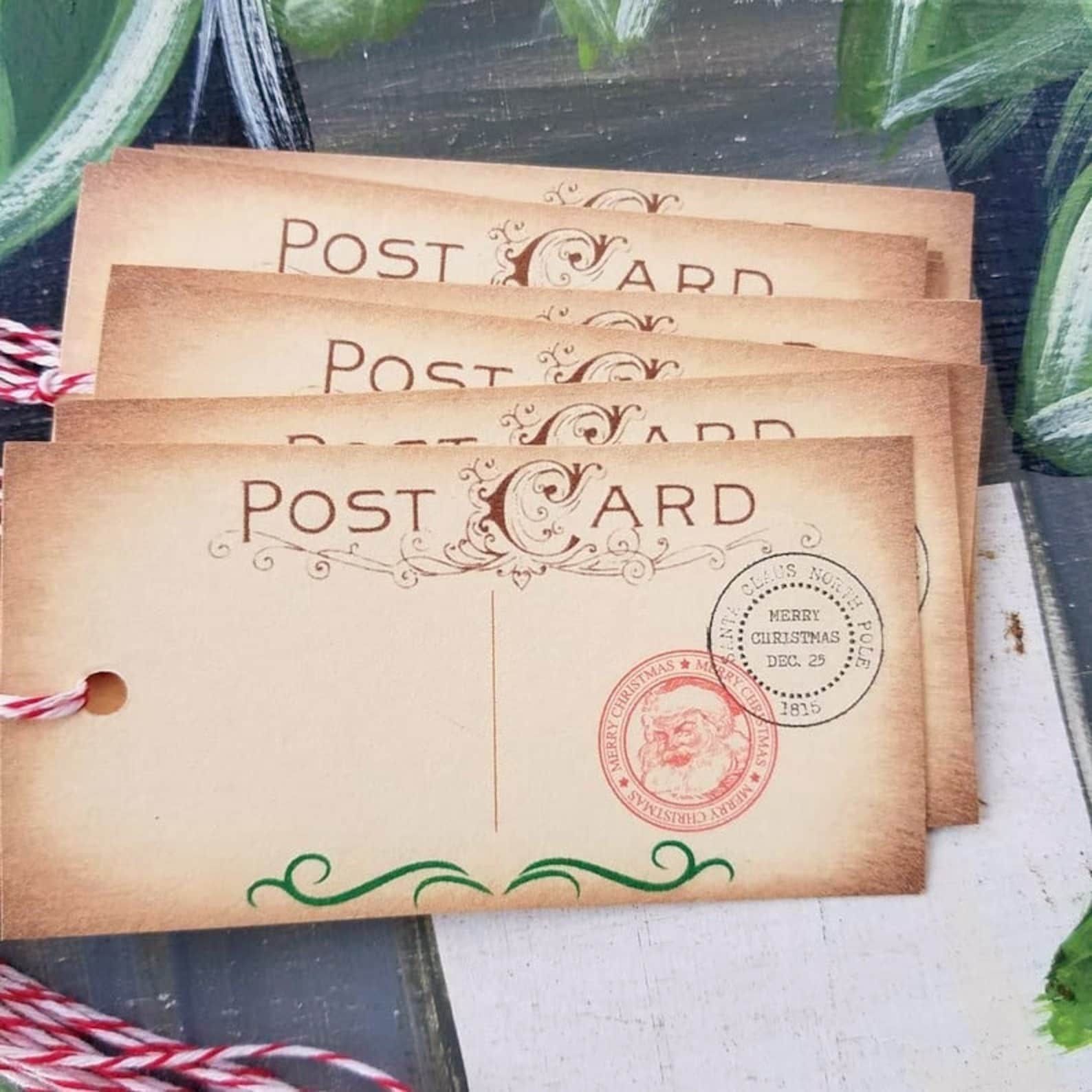 Santa Postcard Christmas Tags Red Green Dec 25 Postmark - Etsy