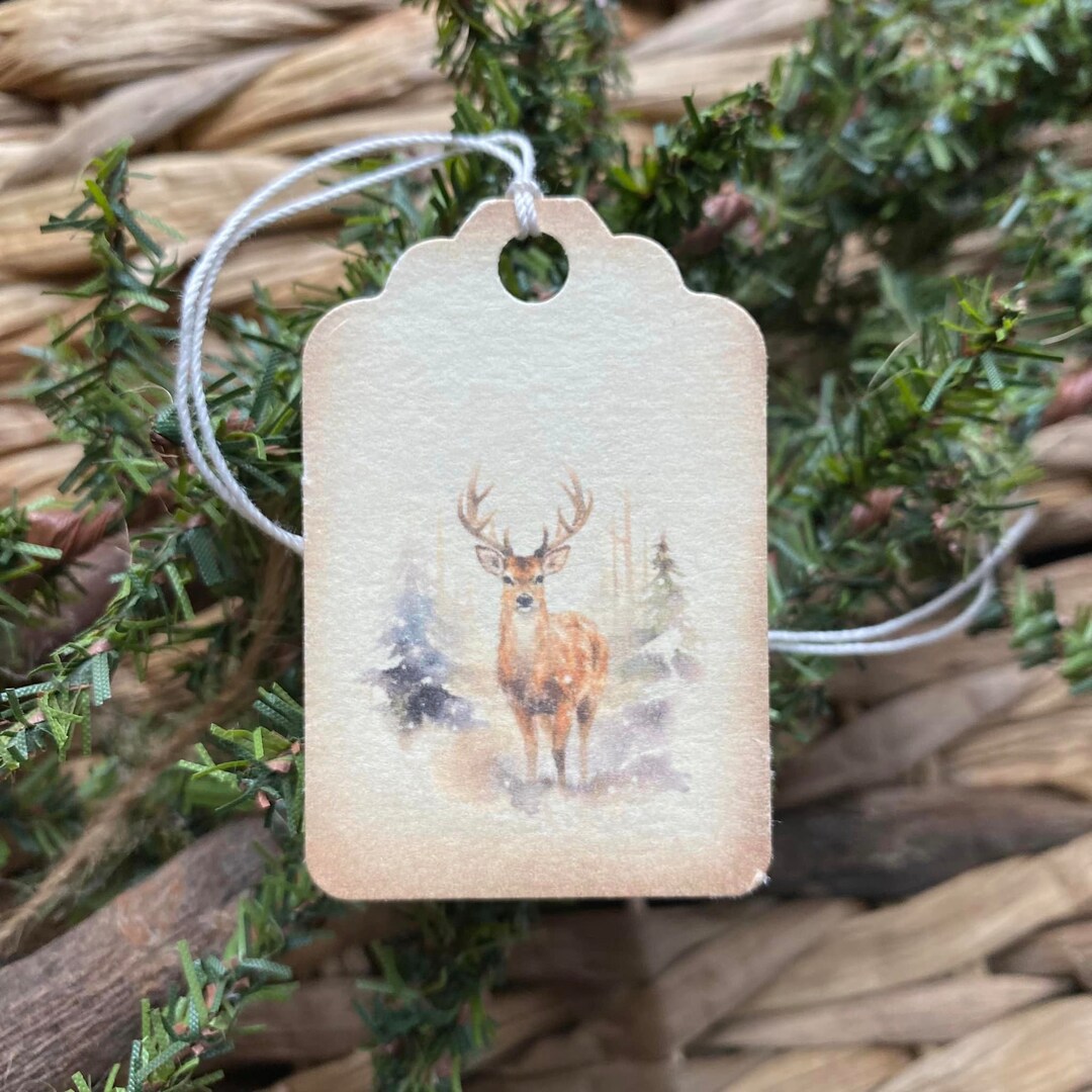 Deer Gift Tags: Winter Scene, Cream Cardstock, Set of 8 - Etsy