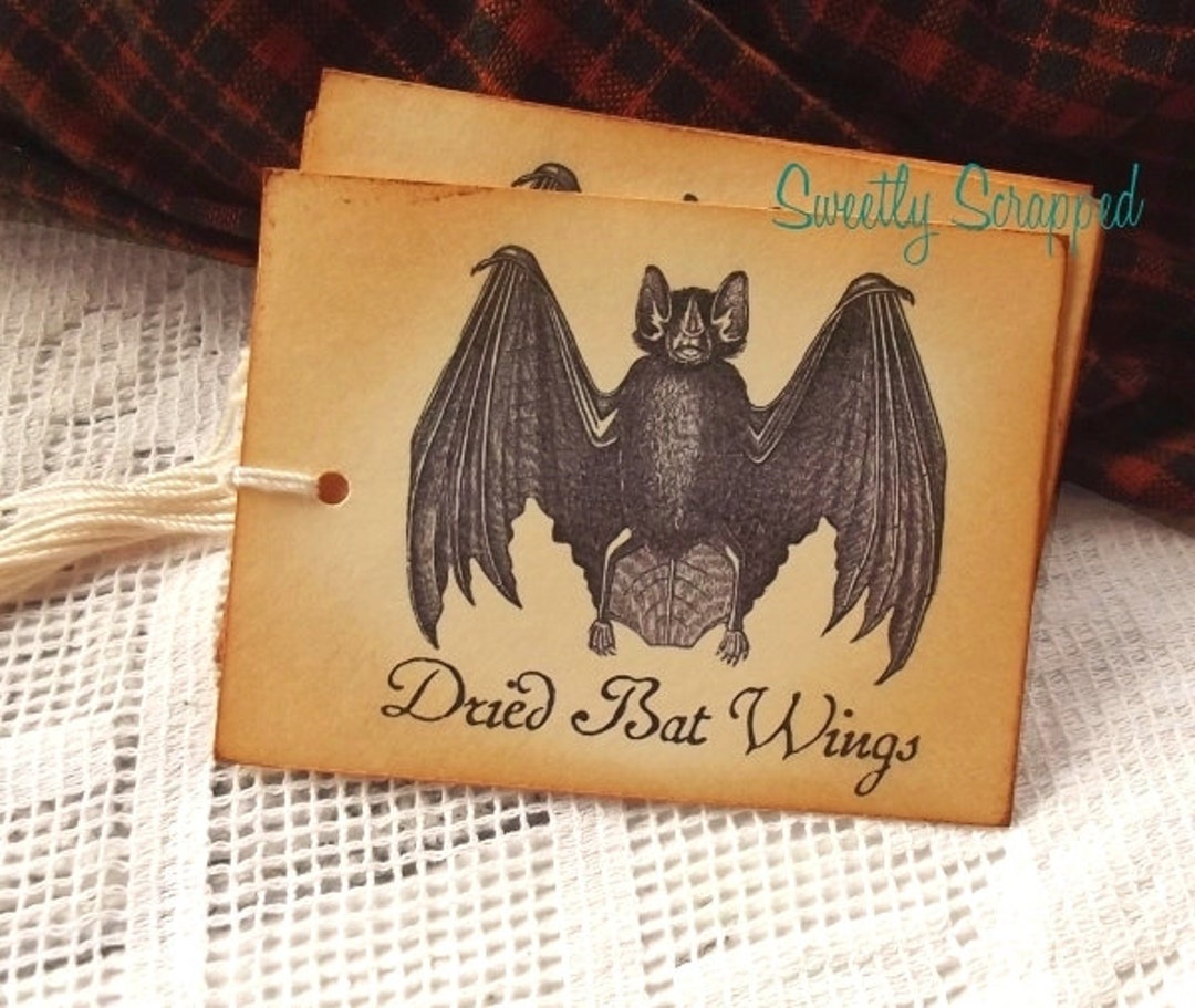 8 Dried Bat Wings.... Halloween Tags, Labels, Vintage Image - Etsy