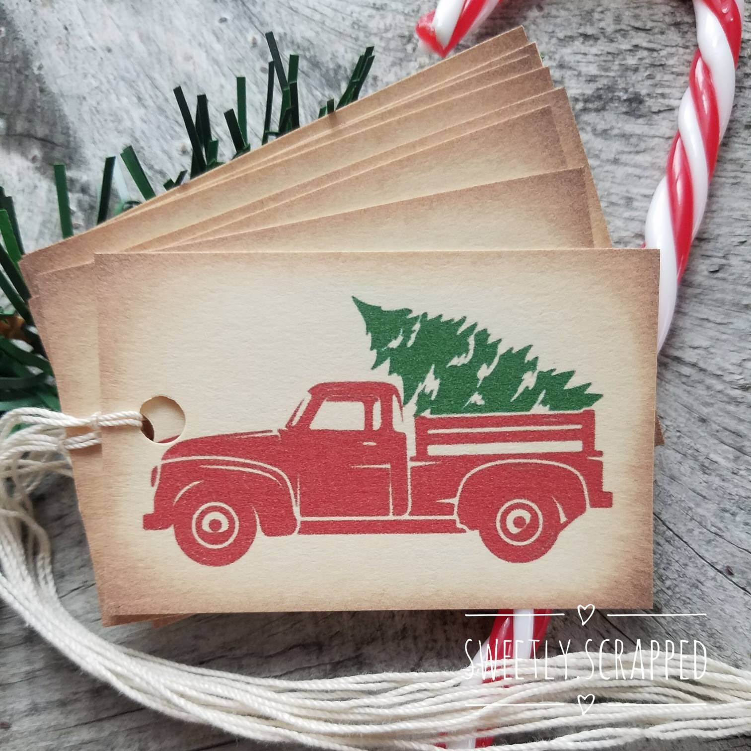 Merry Christmas Tags Truck with Tree Christmas Tags | Etsy