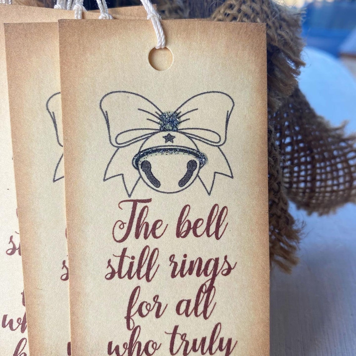 Glittered Tags, Bell Still Rings for Those Who Believe. Santa Tags ...