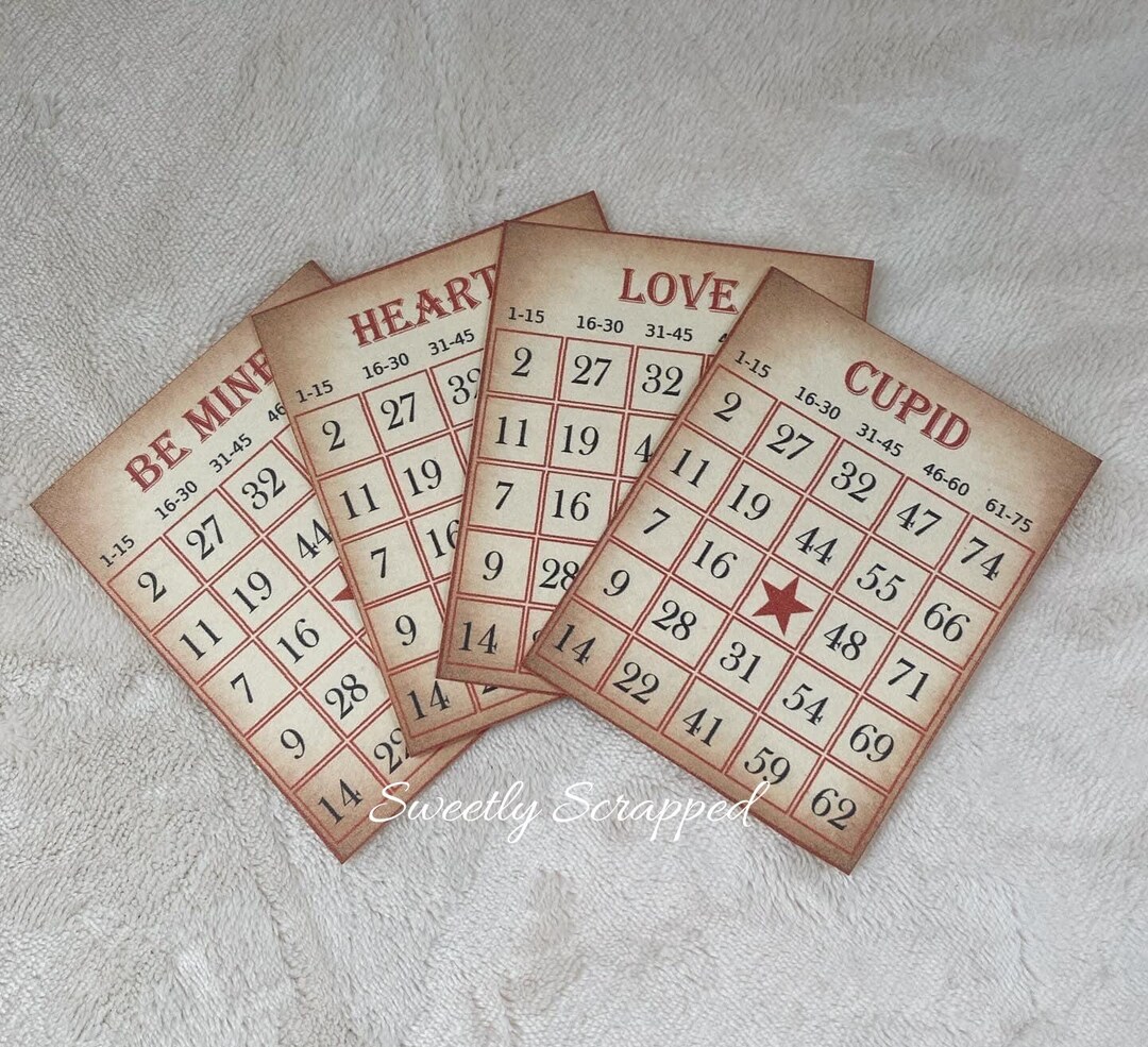 Love Bingo Cards, Set of 4, Vintage Inspired, Valentine's Day - Etsy
