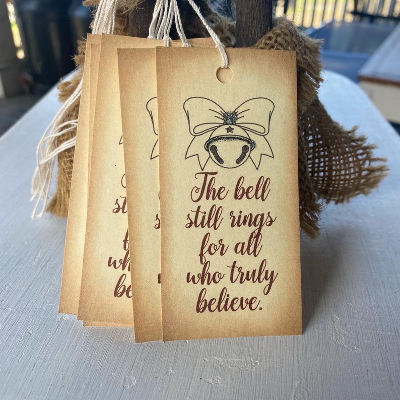 Glittered Tags, Bell Still Rings for Those Who Believe. Santa Tags ...