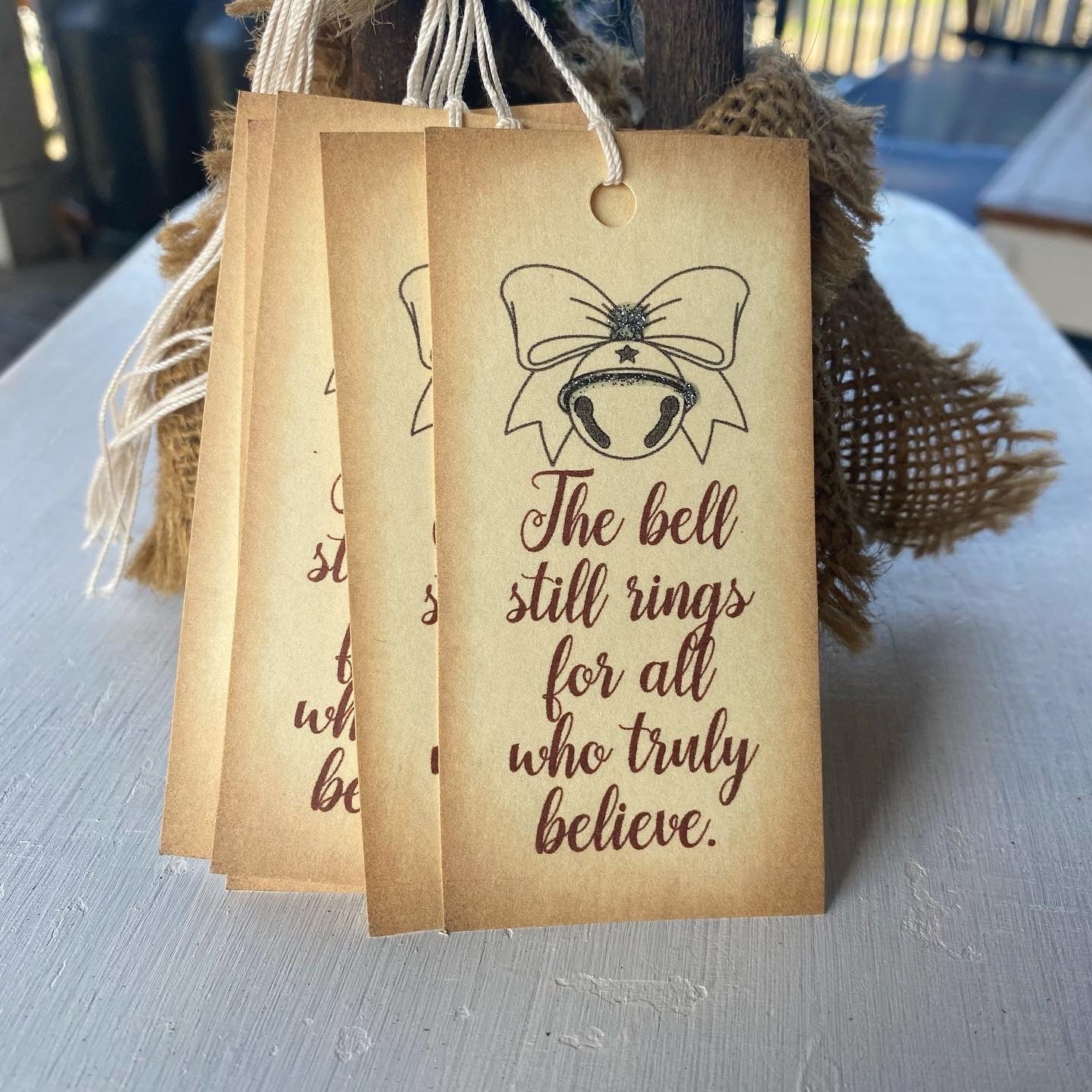 Glittered Tags, Bell Still Rings for Those Who Believe. Santa Tags ...