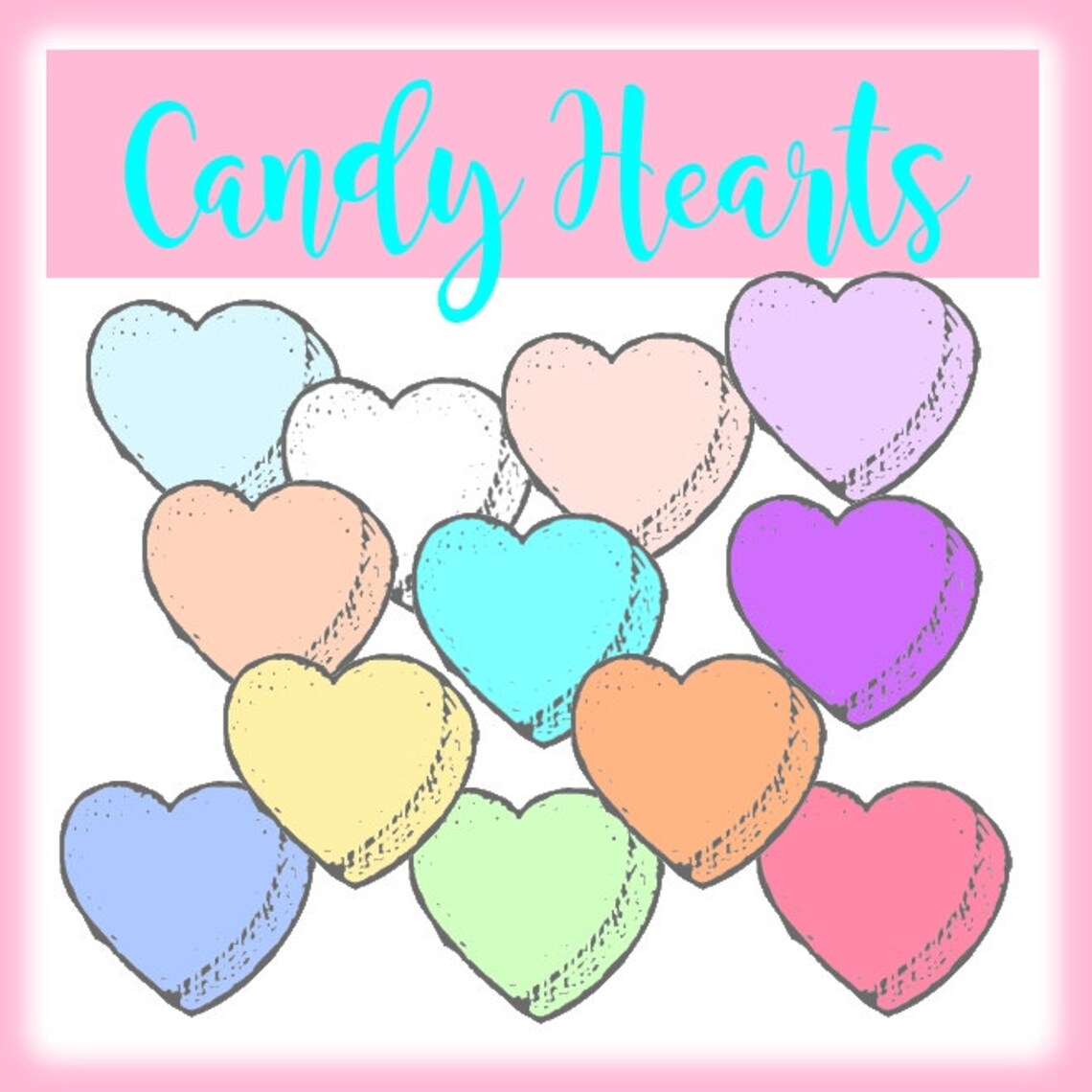 PRINTABLE Candy Hearts, Valentine, Heart, Collage, Variety of Colors ...