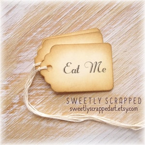 15 EAT ME Tags ... Vintage Look, Treat, Party Favor Tag, Labels, Script ...