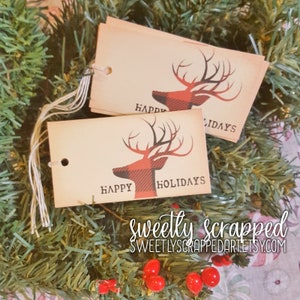 Reindeer Tags, Deer Tags, Buck Tags, Christmas Tags, Happy Holidays ...
