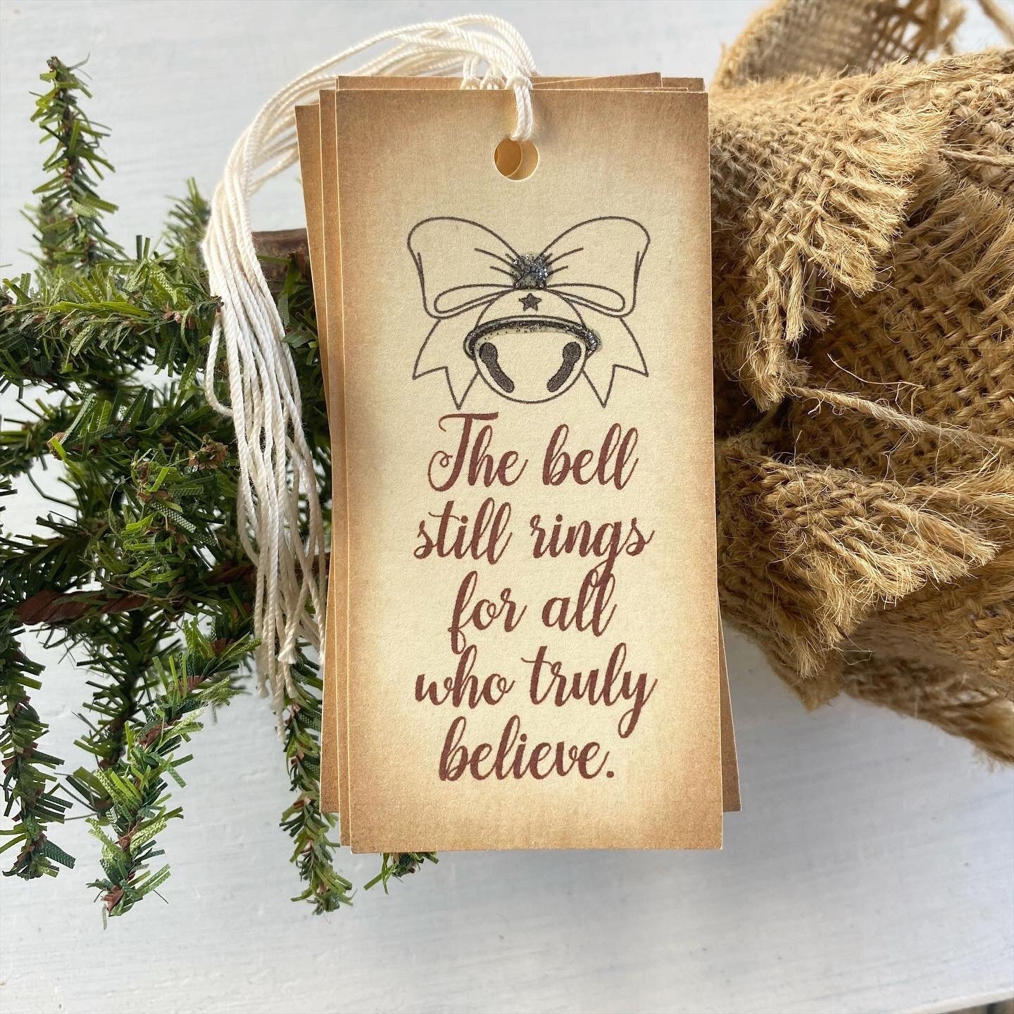 Glittered Tags, Bell Still Rings for Those Who Believe. Santa Tags ...