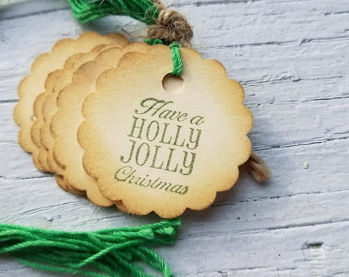 Holly Jolly Christmas Tags, Green, Vintage Inspired, Hand Stamped, Gift ...